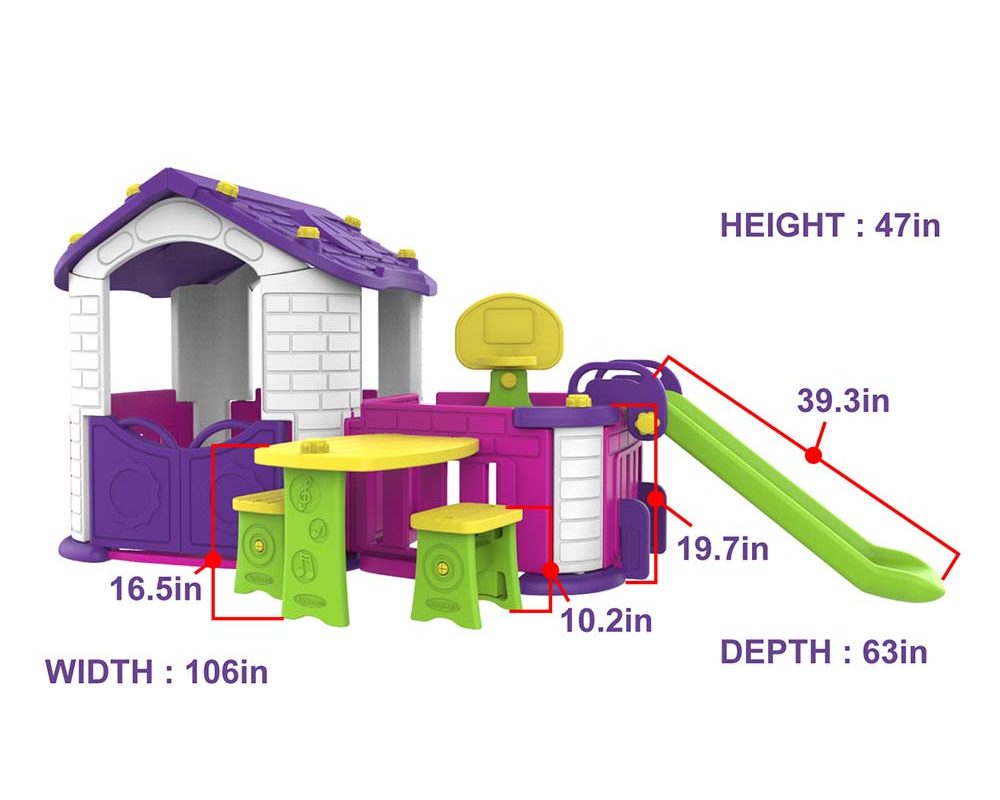 Plastic Big Playhouse Pink House with Slide CHD-356 - Toys 4 You