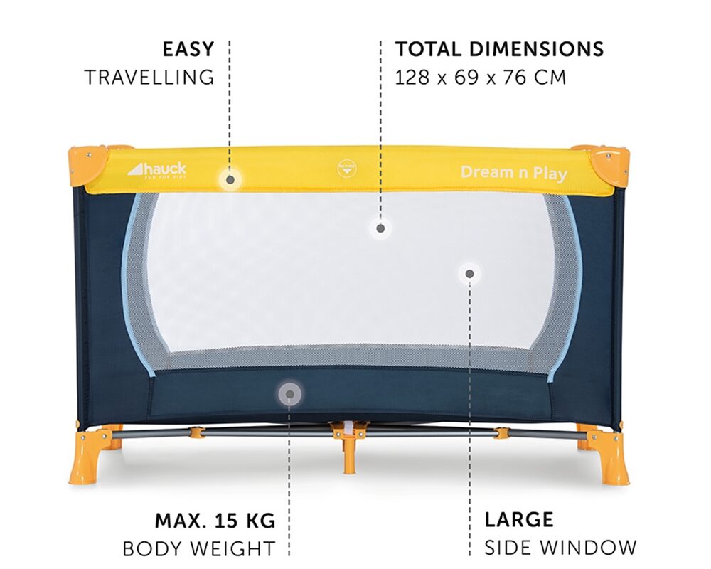 Hauck - Dream'N Play Travel Cot - Yellow/Blue/Navy - 604489 - Toys 4 You