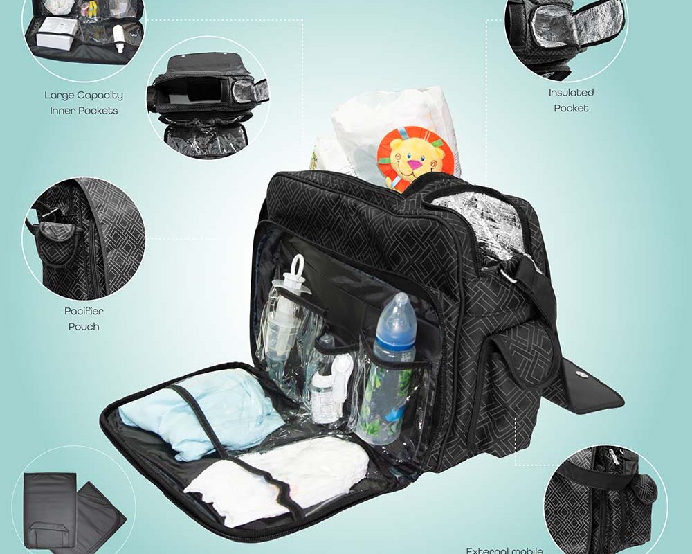 MOON - 4ever Messenger Diaper Bag Black Pattern - MNADMGY03 - Toys 4 You