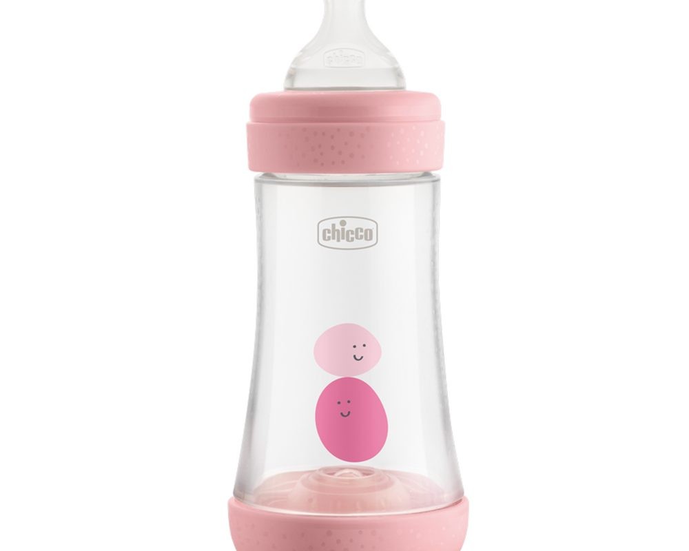 Chicco - Perfect 5 Baby Feeding Bottle 240ml Medium Flow 2m+ Silicone, Pink - Toys 4 You