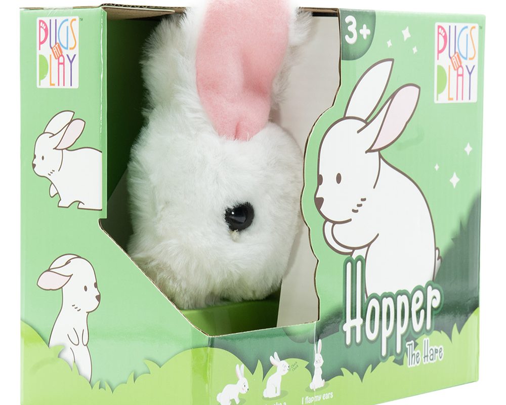PUGS AT PLAY - Hopper Jumping Rabbit Plush Toy - White - Toys 4 You